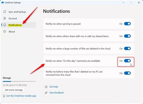 how to enable or disable onedrive on this day notifications in windows