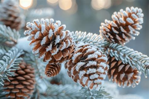 Winter Frosted Pine Cones Premium Ai Generated Image