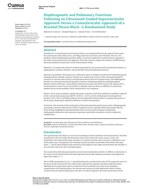 Diaphragmatic And Pulmonary Functions Following An Ultrasound Guided
