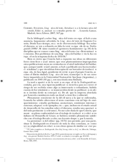 Pdf Sobre Eugenio Coseriu Lingüística Del Texto Introducción A La
