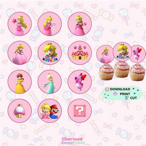 Princess Peach Cupcake Topper Princess Peach Birthday Princess Peach