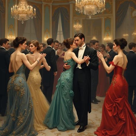A Grand Ballroom Scene From The Gilded Age Where Wealthy Socialites