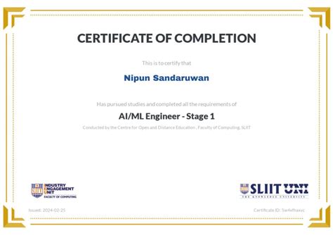 Nipun Sandaruwan On Linkedin Ai Machinelearning Certification Sliit Professionaldevelopment