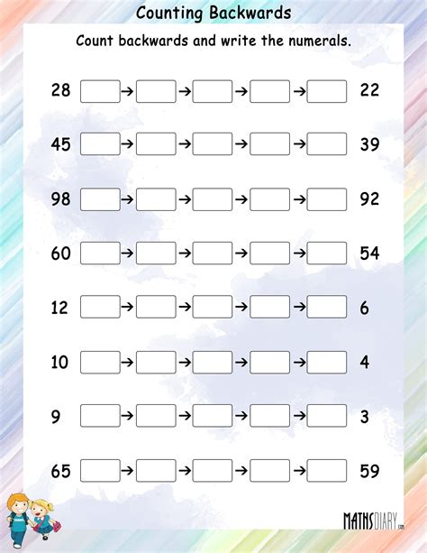 Backward Counting Math Worksheets