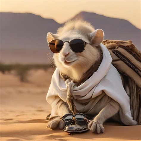 Premium Photo White Mouse With Black Eyeglasses On The Top Of A Camel