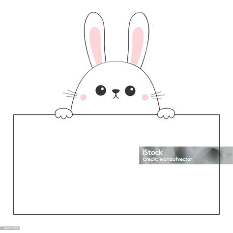 행복 한 토끼 얼굴 종이 보드 템플릿에 걸려 머리 아이콘 핑크 Cheeeks입니다 손 발 컨투어 라인입니다 재미 있는 아기
