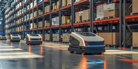 Modern Automated Warehouse Has Robotics And Conveyor Systems Powered By