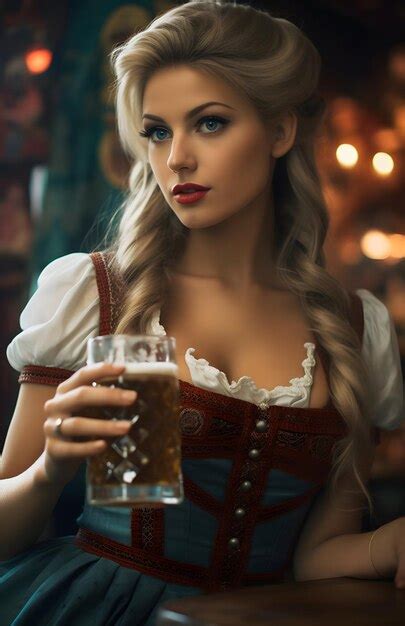 Young Scandinavian Female Model Of Beer In The Hand At The Oktoberfest