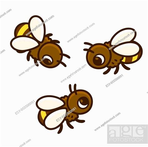 Cute Cartoon Bees Drawing Set Three Honeybees Vector Clip Art