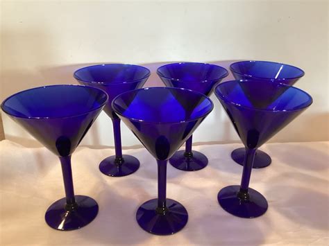Tall Cobalt Blue Martini Glasses Set Of 6 Etsy