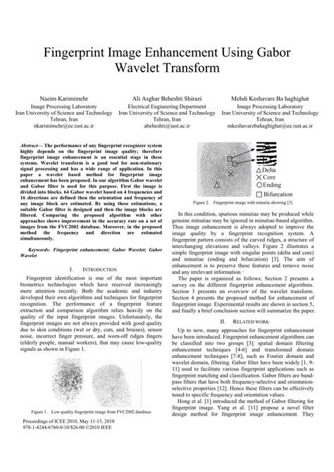 Pdf Fingerprint Image Enhancement Using Gabor Wavelet Transform