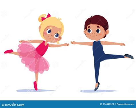 Ballet Niño Y Niña Vector Ilustración De Dibujos Animados Niños Con
