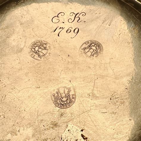 Lot 098 Set Of Six 9 14″d Shallow Pewter Bowls Dated 1769 And