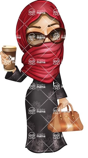 Muslim Girl With Hijab Scarf Cartoon Vector Character Coffee To Go Graphicmama