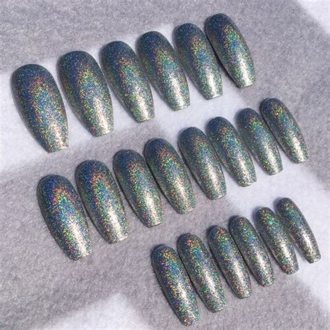 Black Cherry Holographic Fake Nails Faux Nails Glue On Etsy