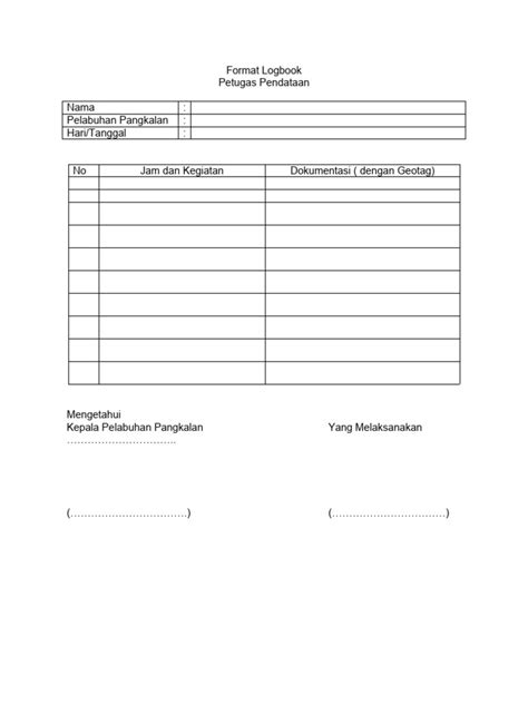 Contoh Format Log Book Pdf