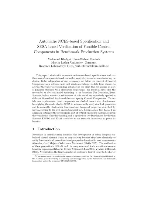 pdf automatic nces based specification and sesa based verification of feasible control