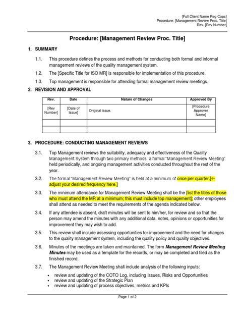 Procedure Management Review Pdf Quality Management Quality Management System