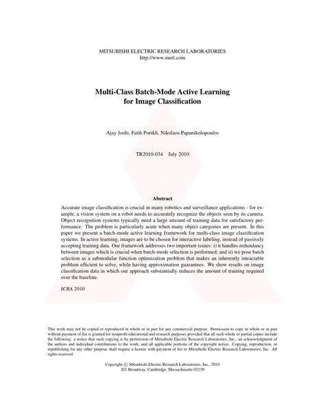 Pdf Multi Class Batch Mode Active Learning For Image Classification