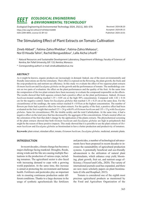 Pdf The Stimulating Effect Of Plant Extracts On Tomato Cultivation