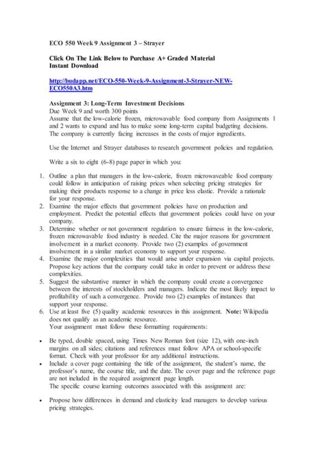 Eco 550 Week 9 Assignment 3 Strayer Docx Business Administration