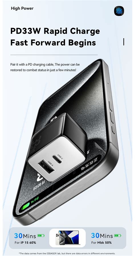 Essager L 33W GaN Charger USB Type C Charger Fast Charging Support PD3 0 QC 3 0 Adapter For