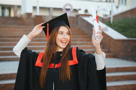 Portrait Happy Woman On Her Graduation Day University Education And