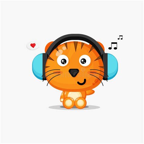 Cute Tiger Is Listening To Music Stock Vector Illustration Of