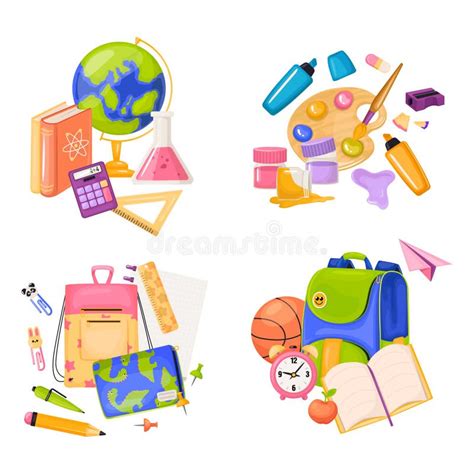 Set Of School Compositions With Supplies Stock Vector Illustration