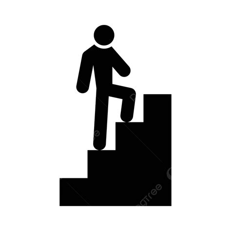 Black Icon Of A Man Ascending Stairs Upstairs Symbol Color Vector