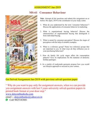 ASSIGNMENT Jan 2019 MS 61 Consumer Behaviour PDF