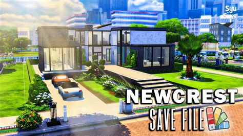Mansión moderna con juego base Newcrest Save File Construyendo en Los Sims 4 Syusims