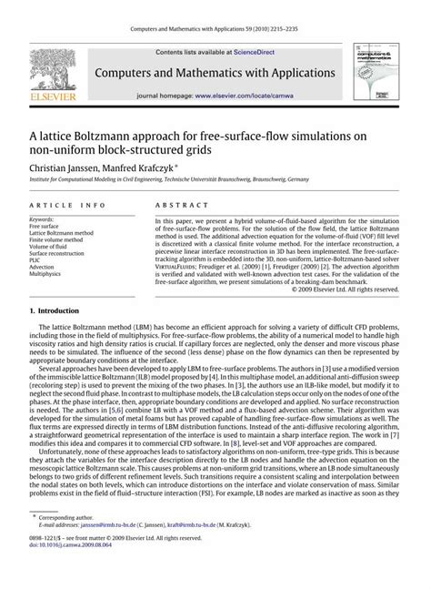 Pdf A Lattice Boltzmann Approach For Free Surface Flow Simulations On