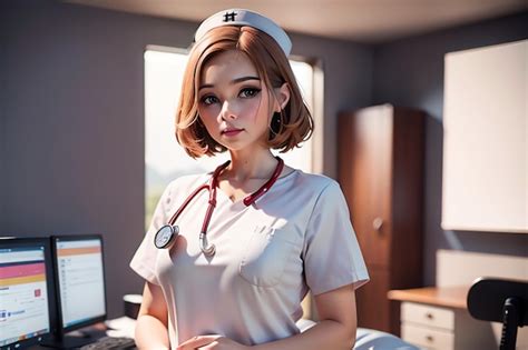 Premium Ai Image A Nurse In A White Uniform Stands In Front Of A
