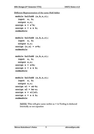 4Sem VTU HDL Programming Notes Unit2 Data Flow Descriptions PDF
