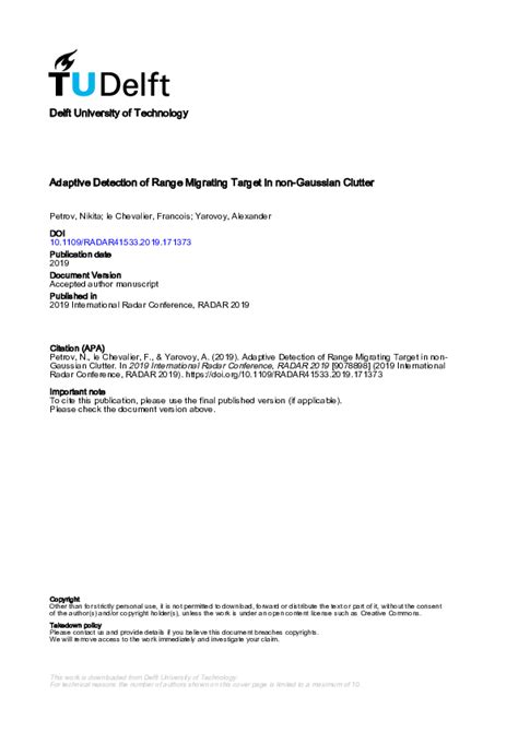 Pdf Adaptive Detection Of Range Migrating Target In Non Gaussian Clutter