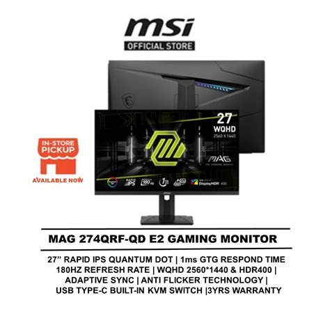 Msi Monitor Optix Mag274qrf Qd E2 Gaming 27 Rapid Ips Wqhd Quantum
