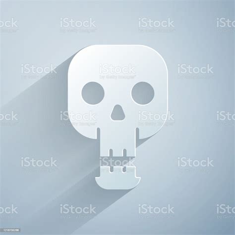 剪紙頭骨圖示隔離在灰色背景萬聖節派對快樂紙藝術風格向量插圖向量圖形及更多人圖片 人 人手 人的頭部 Istock