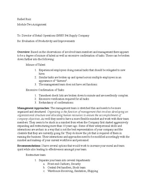 Bus 210 Module 2 Rafael Ruiz Module Two Assignment To Director Of