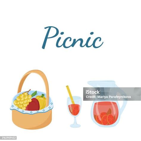 피크닉을 위한 음식과 음료가 있는 바구니의 벡터 그림 바베큐 컬러 카드 숲이나 공원에서 가족 나들이를 위한 물건 세트 고추류에 대한 스톡 벡터 아트 및 기타 이미지 Istock