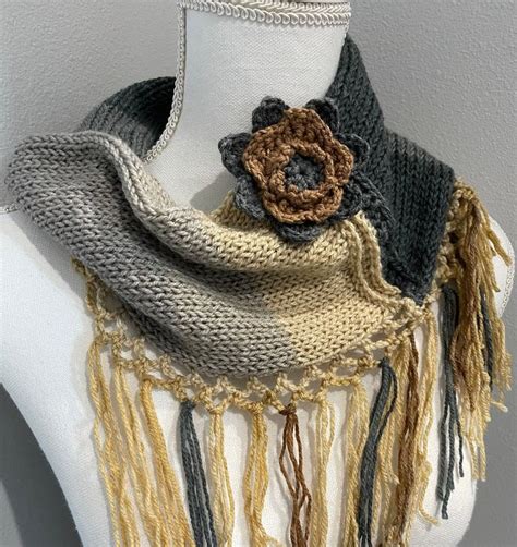 Flower Infinity Scarf Etsy Crochet Neck Warmer Handmade Wool Scarf