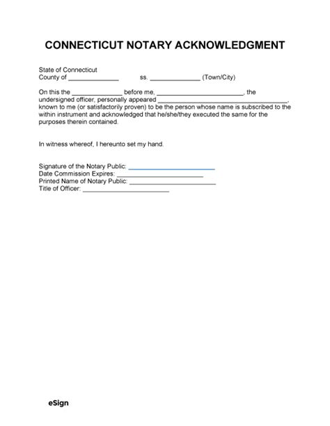 Free Connecticut Notary Acknowledgment Form Pdf Word