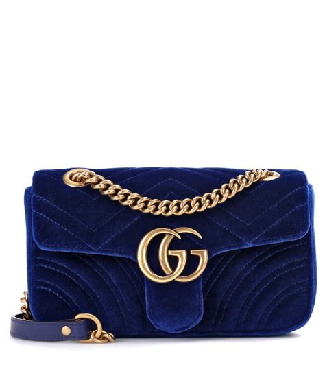 Gucci Gg Marmont Mini Quilted Velvet Cross Body Bag In Blue Modesens