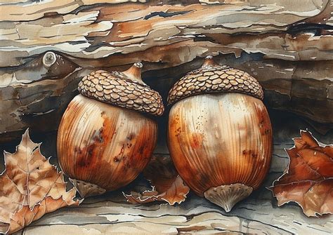 Premium Photo Watercolorrendered Acorn Texture Showcasing Texture