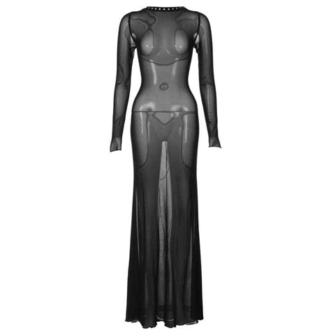 Long Sleeve Lace Up Sheer Mesh See Through Maxi Dress Obeey