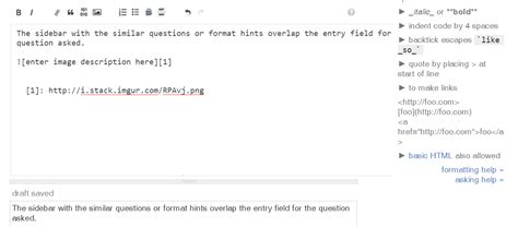 sidebar overlaps the main entry field of the “ask question” page meta