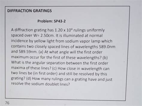 Diffraction Gratingsproblem Sp43 2a Diffraction Grating Has 1 20×104 R