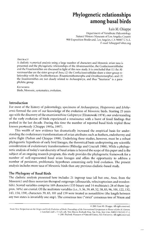 Pdf Phylogenetic Relationships Among Basal Birds