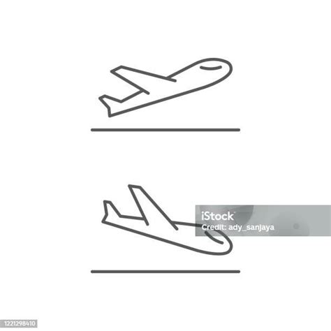 흰색 배경에서 격리된 평면 착륙 및 이륙 벡터 아이콘 기호 공항에 대한 스톡 벡터 아트 및 기타 이미지 공항 관광 도착 Istock
