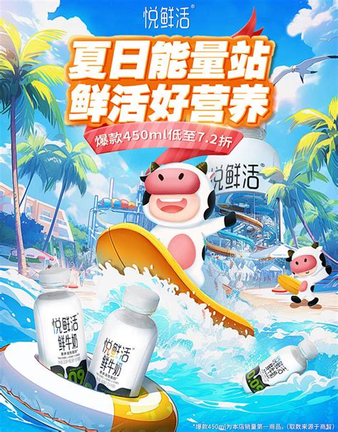 佑佑佑小溪 采集 手绘 卡通 夏季 夏日 出游季 牛奶 食品零食饮料 冰淇淋 大促无线海报kv 悦鲜活官方旗舰店